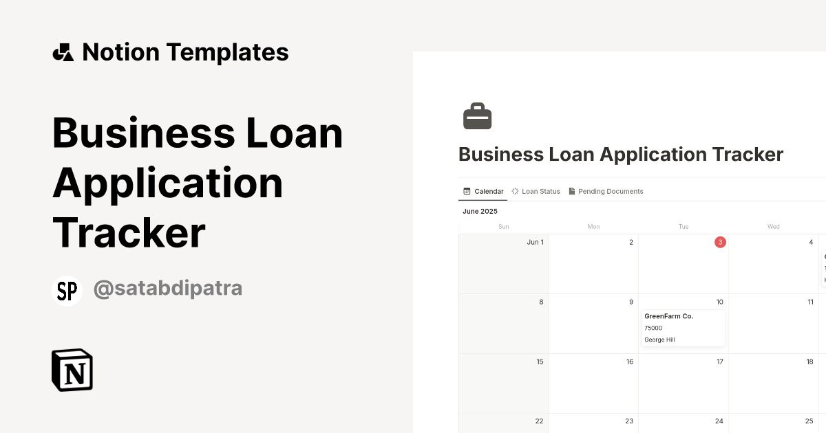 Business Loan Application Tracker Template | Notion Marketplace