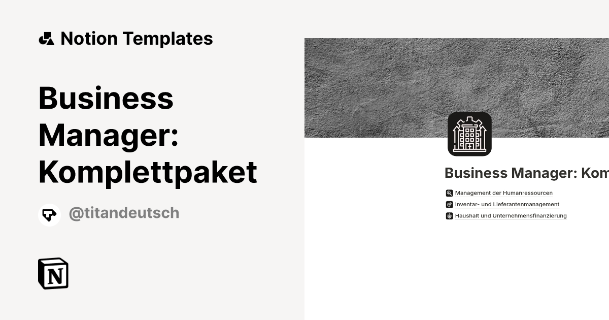 Business Manager: Komplettpaket Template by Titan | Notion Marketplace