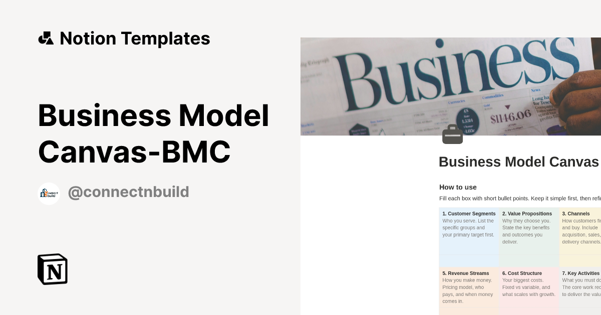 Business Model Canvas-BMC Template by ConnectNBuild | Notion Marketplace