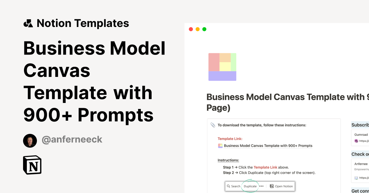 Business Model Canvas Template with 900+ Prompts Template | Notion Marketplace