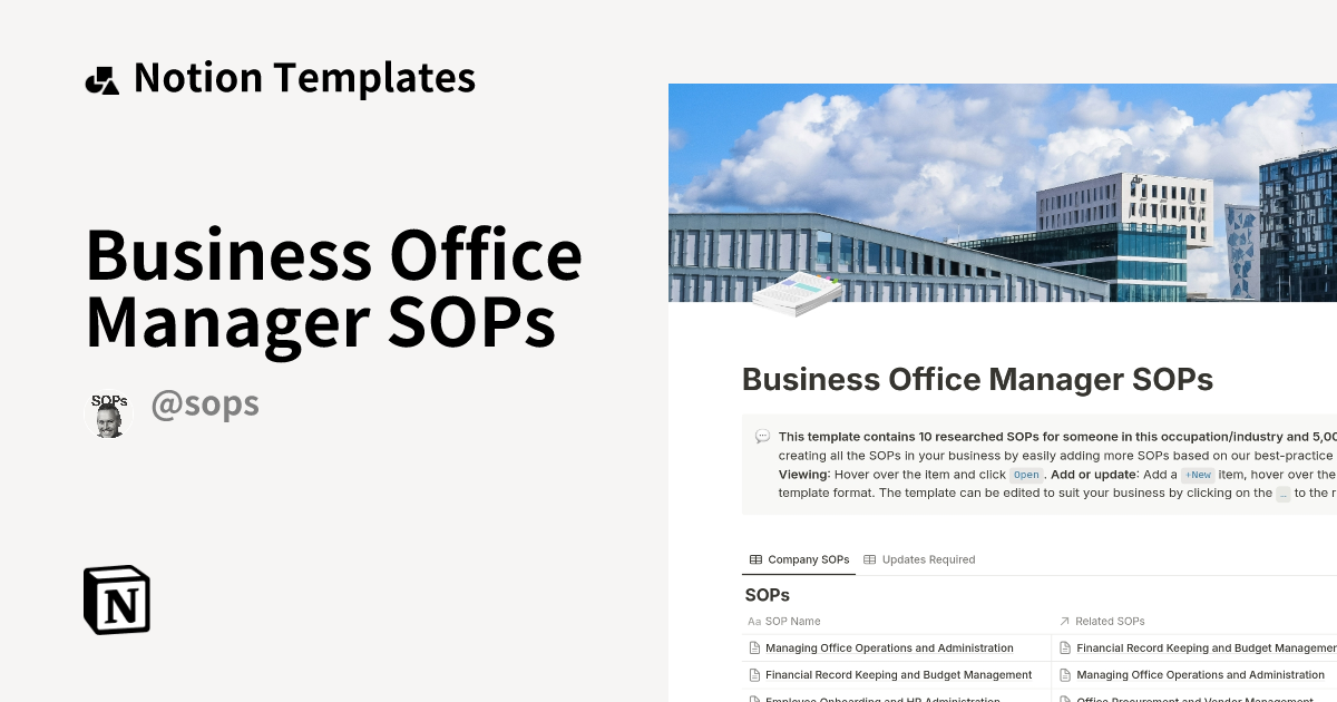 Business Office Manager SOPs Template | Notion Marketplace