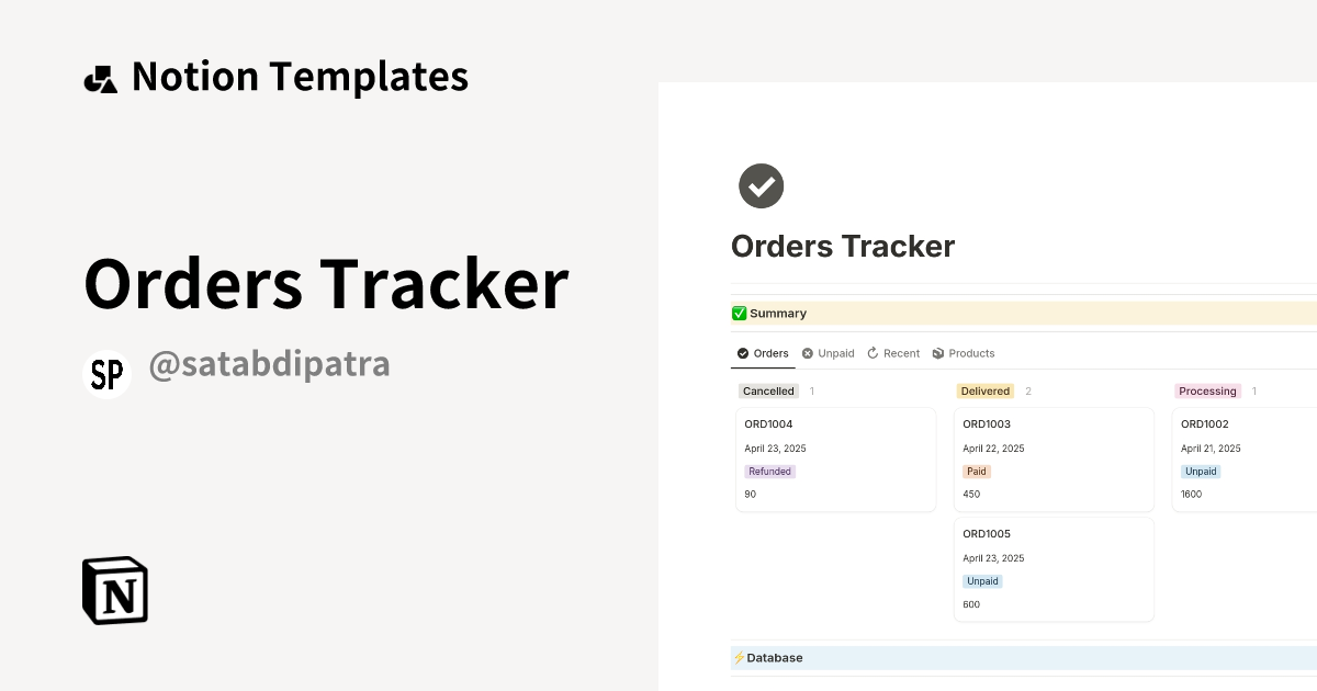Orders Tracker Template | Notion Marketplace