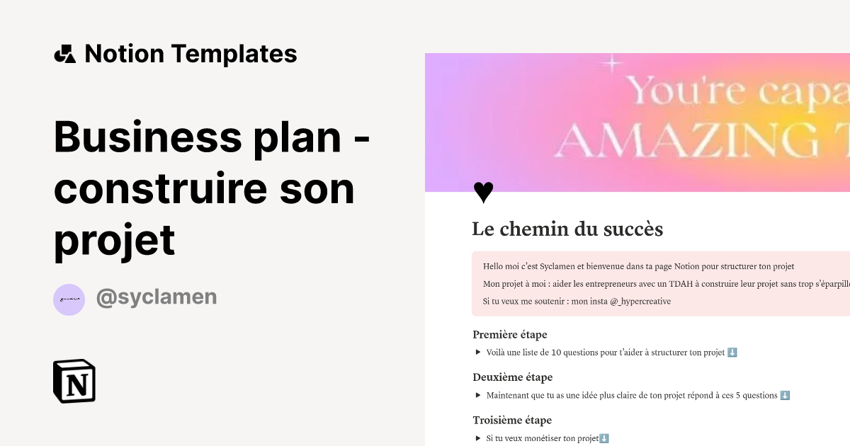 Business plan - construire son projet Template by Syclamen | Notion ...