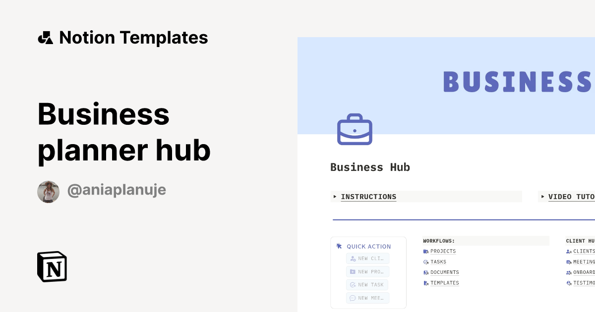 Business planner hub Template by Ania planuje | Notion Marketplace