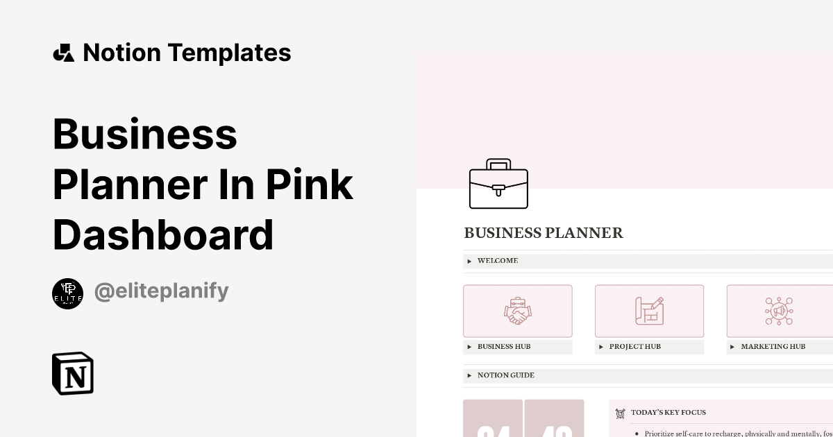 Business Planner In Pink Dashboard Template by Elite Planify | Notion ...