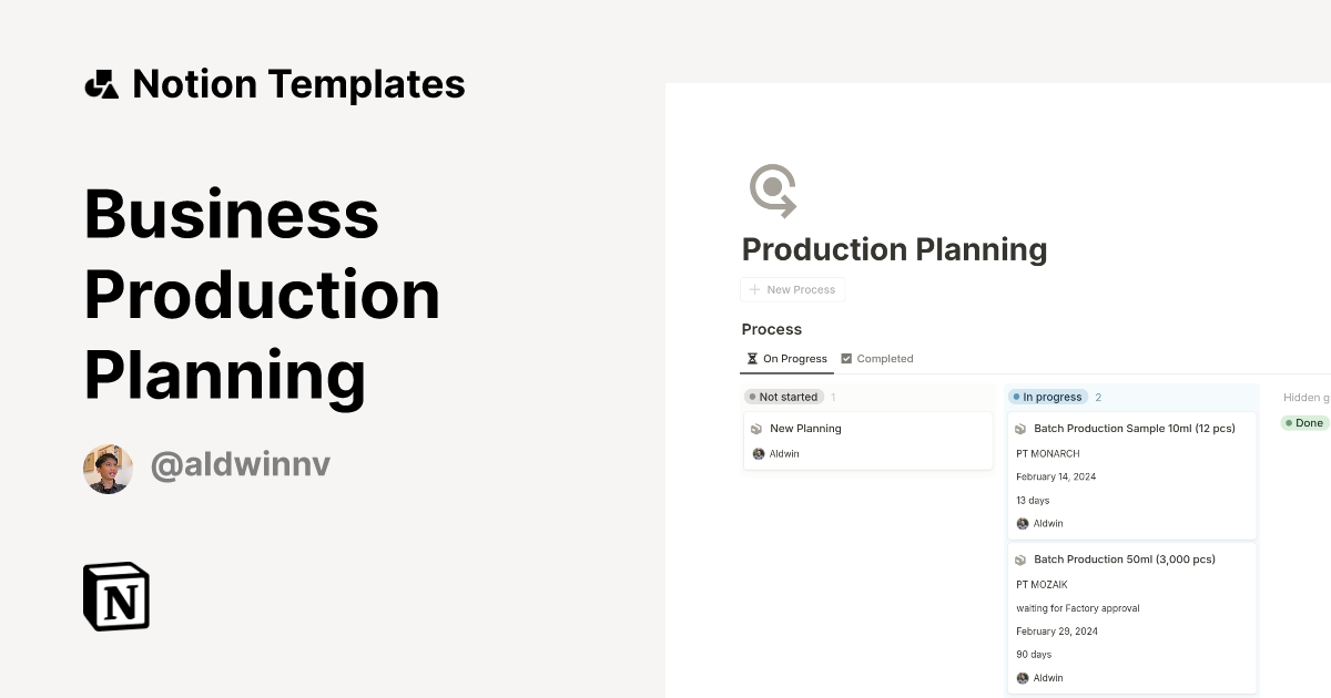 Business Production Planning Template | Notion Marketplace