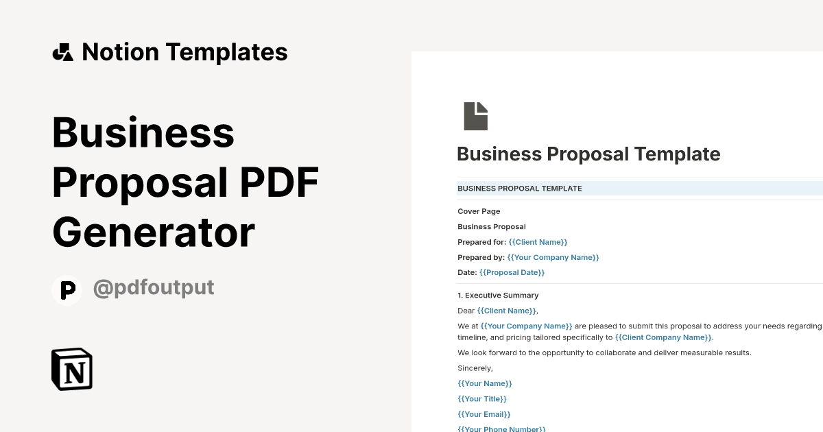 Business Proposal PDF Generator Template by PDFOutput | Notion Marketplace