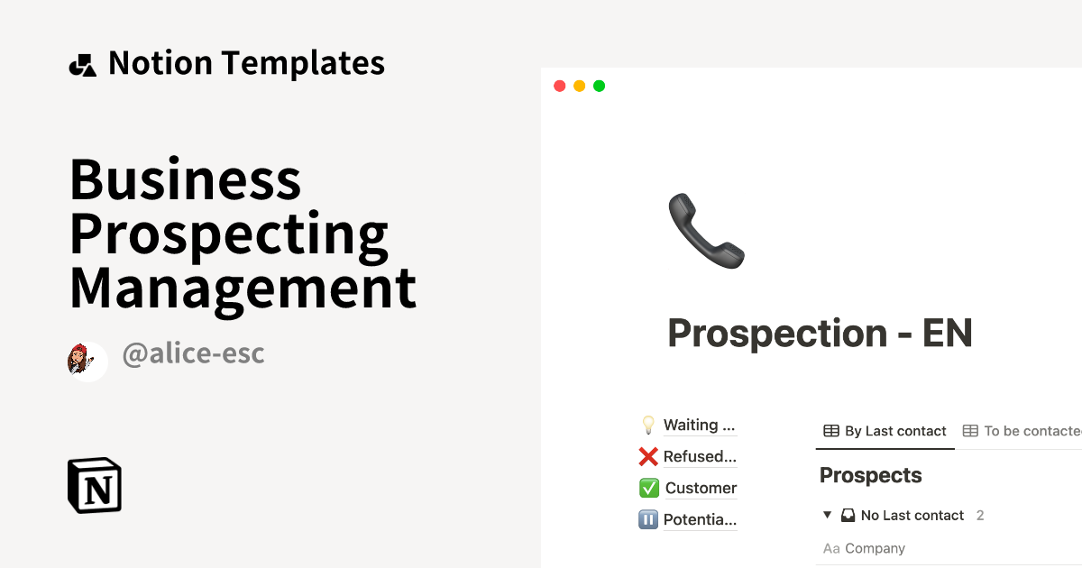 Business Prospecting Management Template by Alice Esc | Notion Marketplace