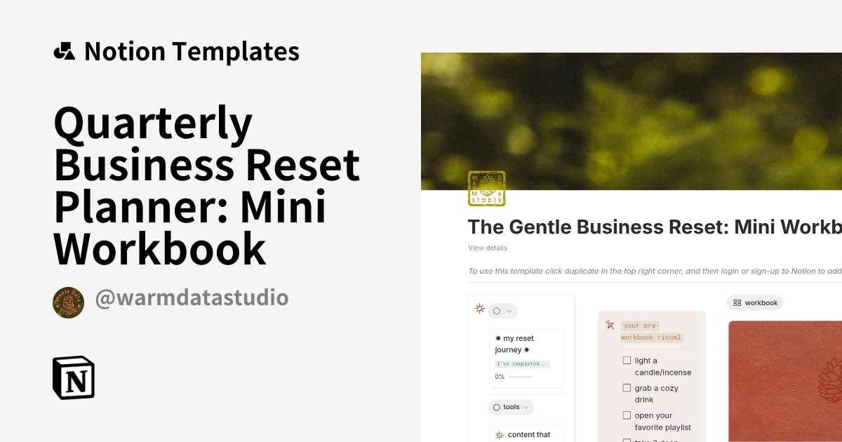 Quarterly Business Reset Planner: Mini Workbook Template by warm data ...