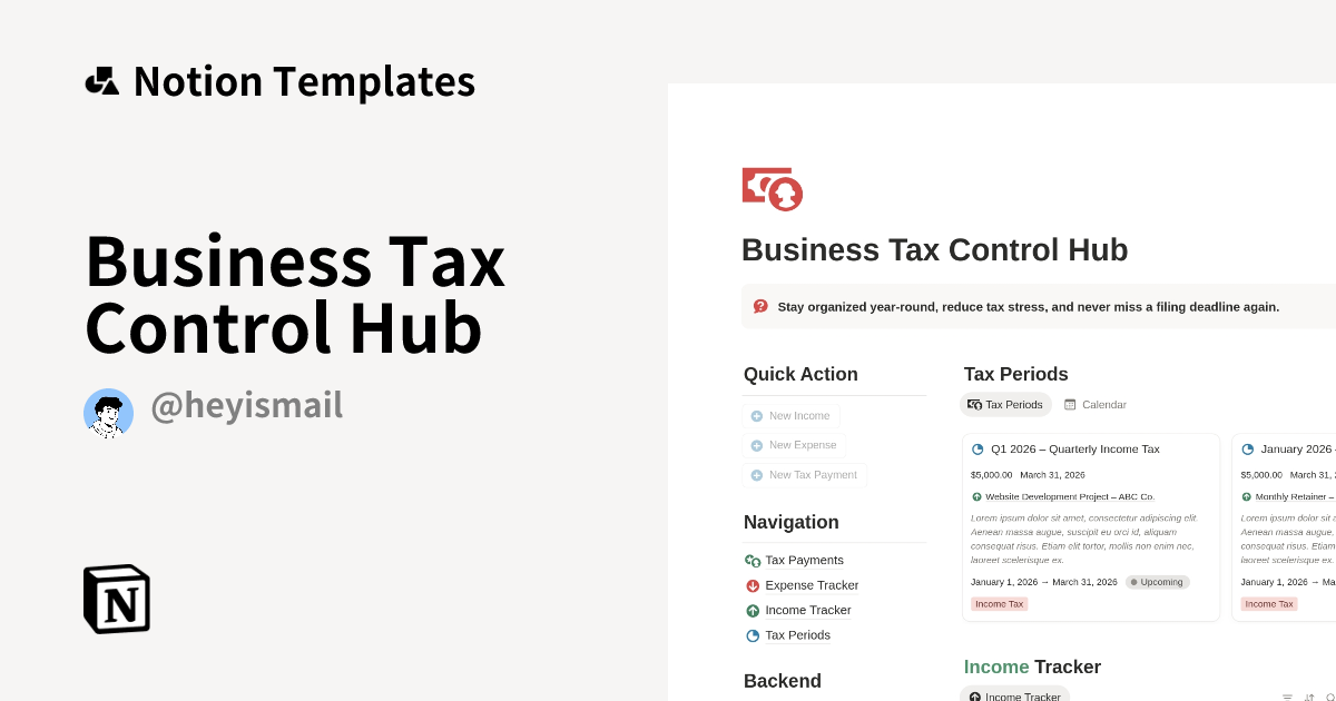 Business Tax Control Hub Template | Notion Marketplace