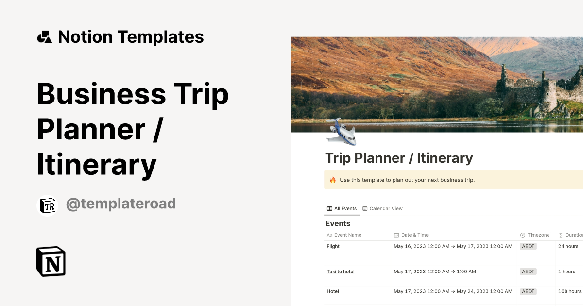 Business Trip Planner / Itinerary Template | Notion Marketplace