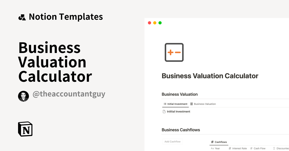 Business Valuation Calculator Template | Notion Marketplace