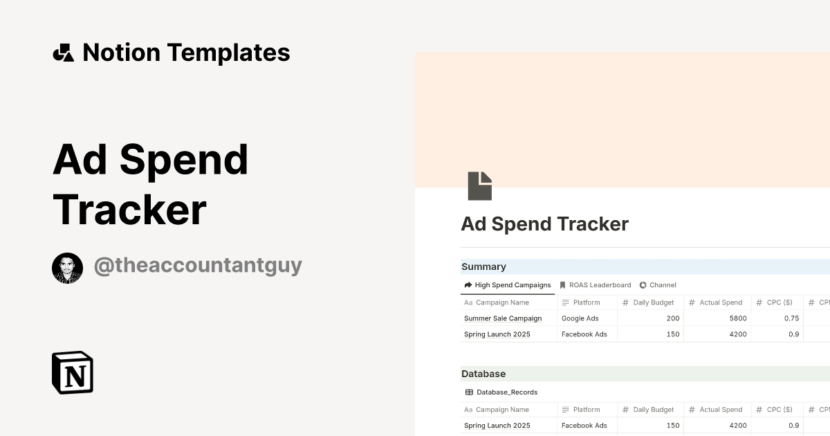 Ad Spend Tracker Template by theaccountantguy | FinanceGuy | Notion ...