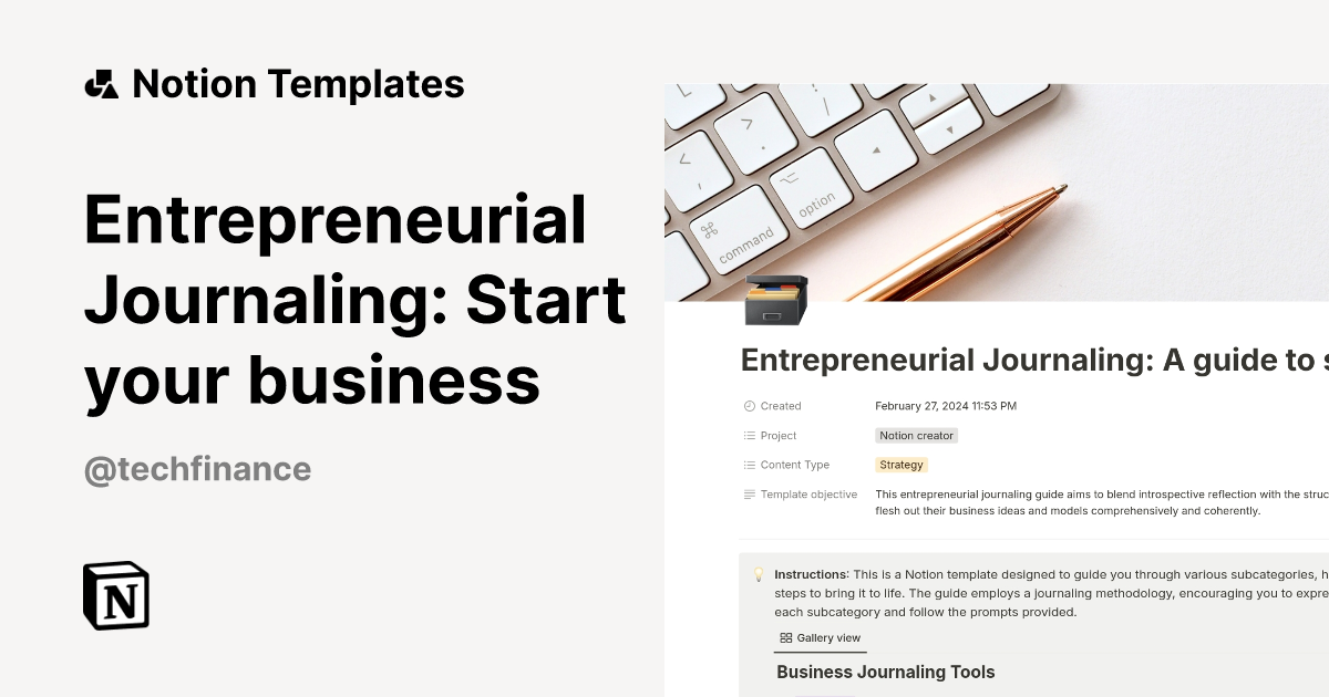 Entrepreneurial Journaling: Start your business Template | Notion ...