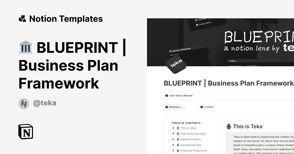 🏛️ BLUEPRINT | Business Plan Framework Template by Teka | Notion ...