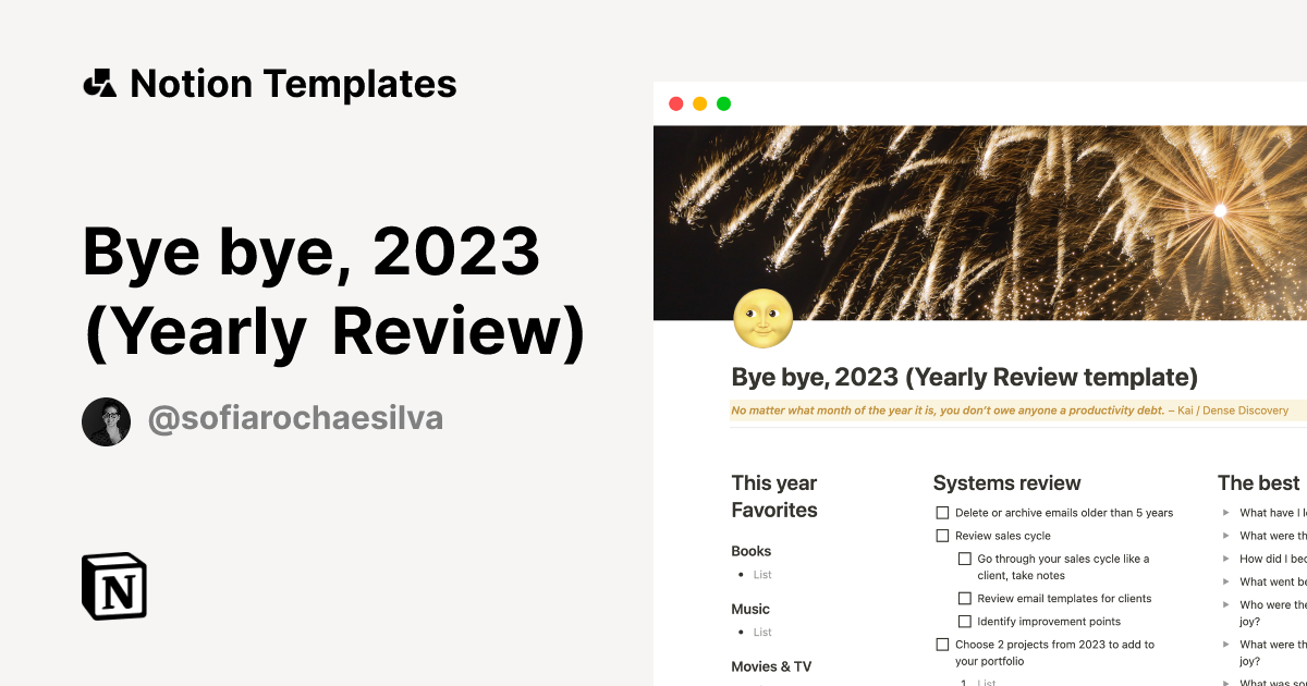 Bye bye, 2023 (Yearly Review) Template by Sofia Rocha e Silva | Notion ...