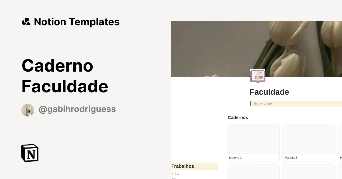 Caderno Faculdade Template by Gabriela Rodrigues | Notion Marketplace