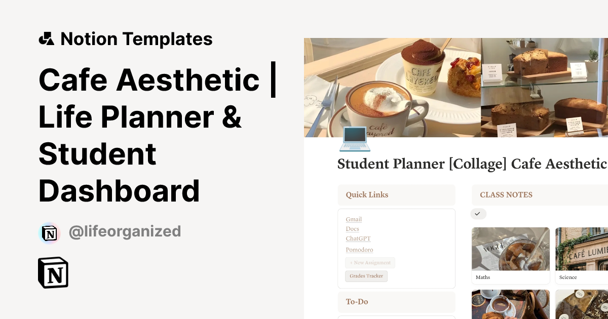 Cafe Aesthetic | Life Planner & Student Dashboard Template | Notion ...