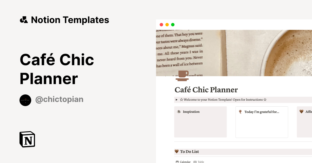 Café Chic Planner Template | Notion Marketplace