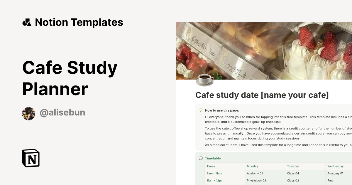 Cafe Study Planner Template by Alise | Notion Marketplace
