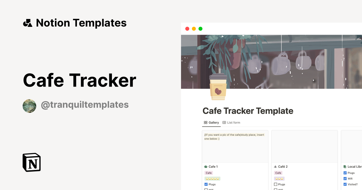 Cafe Tracker Template by TranquilTemplates | Notion Marketplace