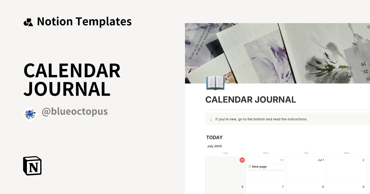 CALENDAR JOURNAL Template by BlueOctopus | Notion Marketplace