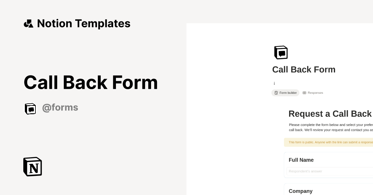 Call Back Form Template | Notion Marketplace