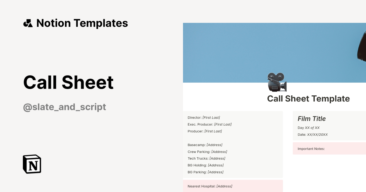 Call Sheet Template | Notion Marketplace