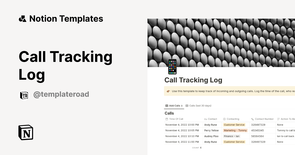 Call Tracking Log Template | Notion Marketplace