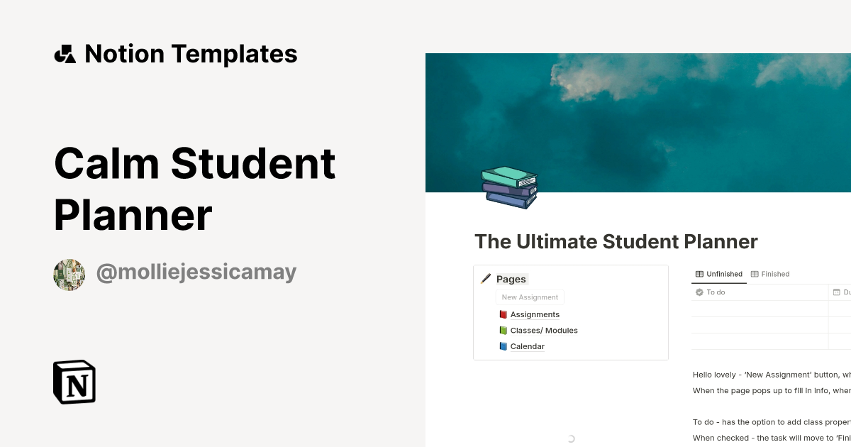 Calm Student Planner Template | Notion Marketplace