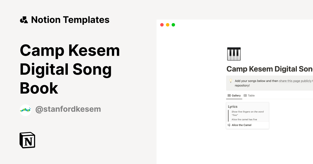 Camp Kesem Digital Song Book Template by Stanford Camp Kesem | Notion ...