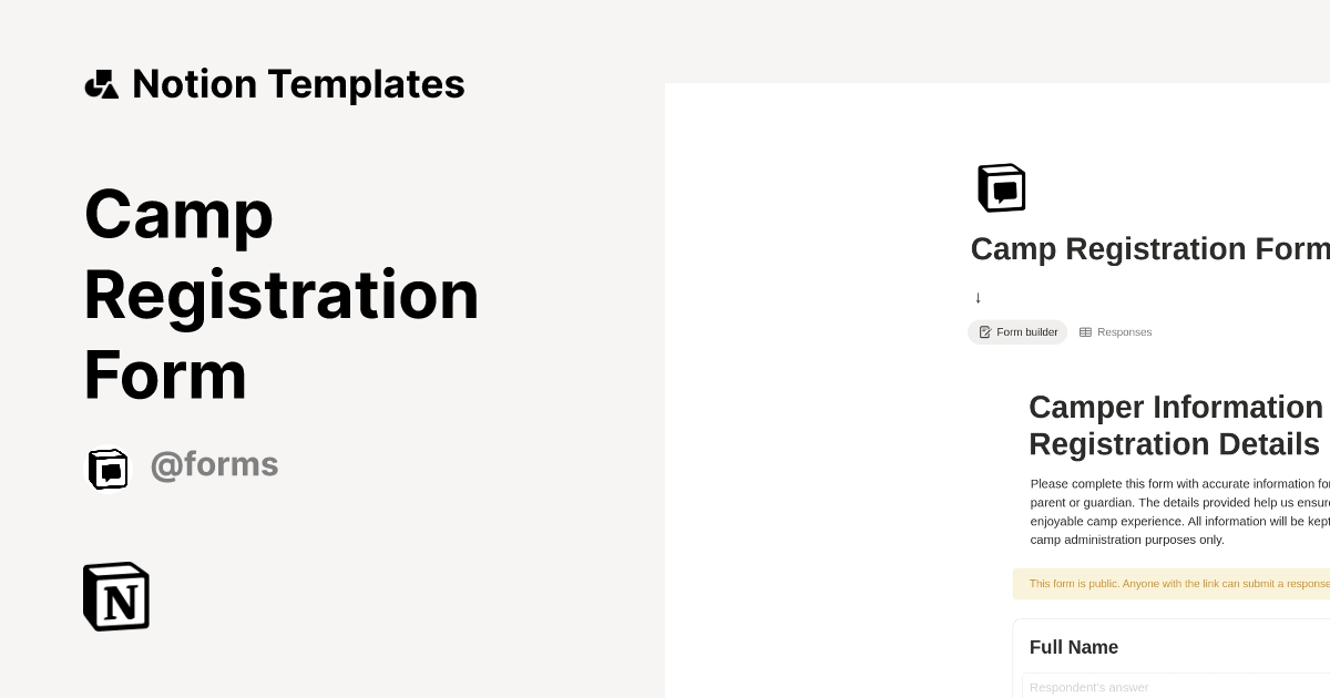 Camp Registration Form Template by Forms | Notion Marketplace