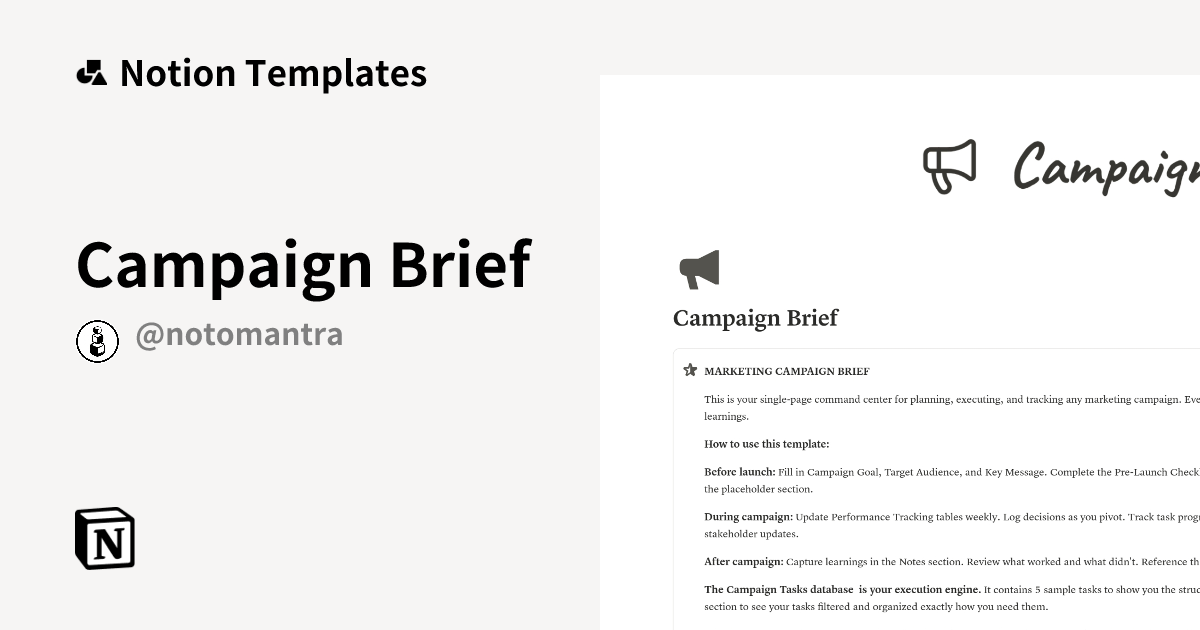 Campaign Brief Template by NotoMantra | Notion Marketplace