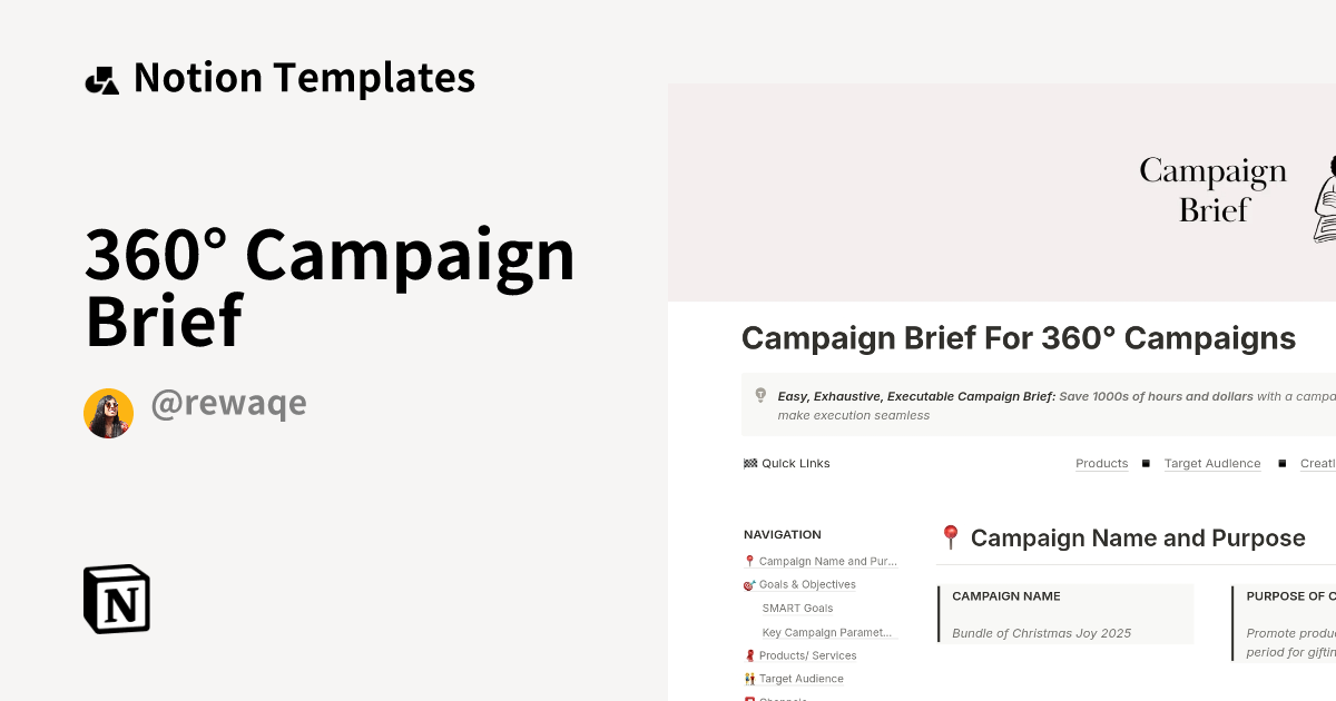 360° Campaign Brief Template | Notion Marketplace