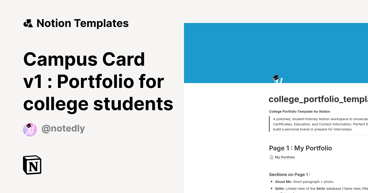 Campus Card v1 : Portfolio for college students Template | Notion ...