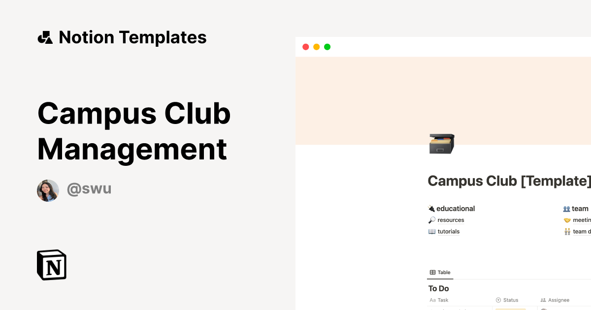 Campus Club Management Template by Shirley Wu | Notion Marketplace