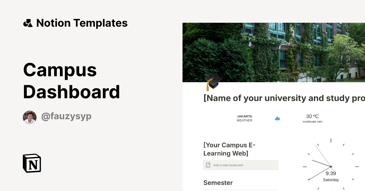 Campus Dashboard Template by Fauzy Syaputra | Notion Marketplace