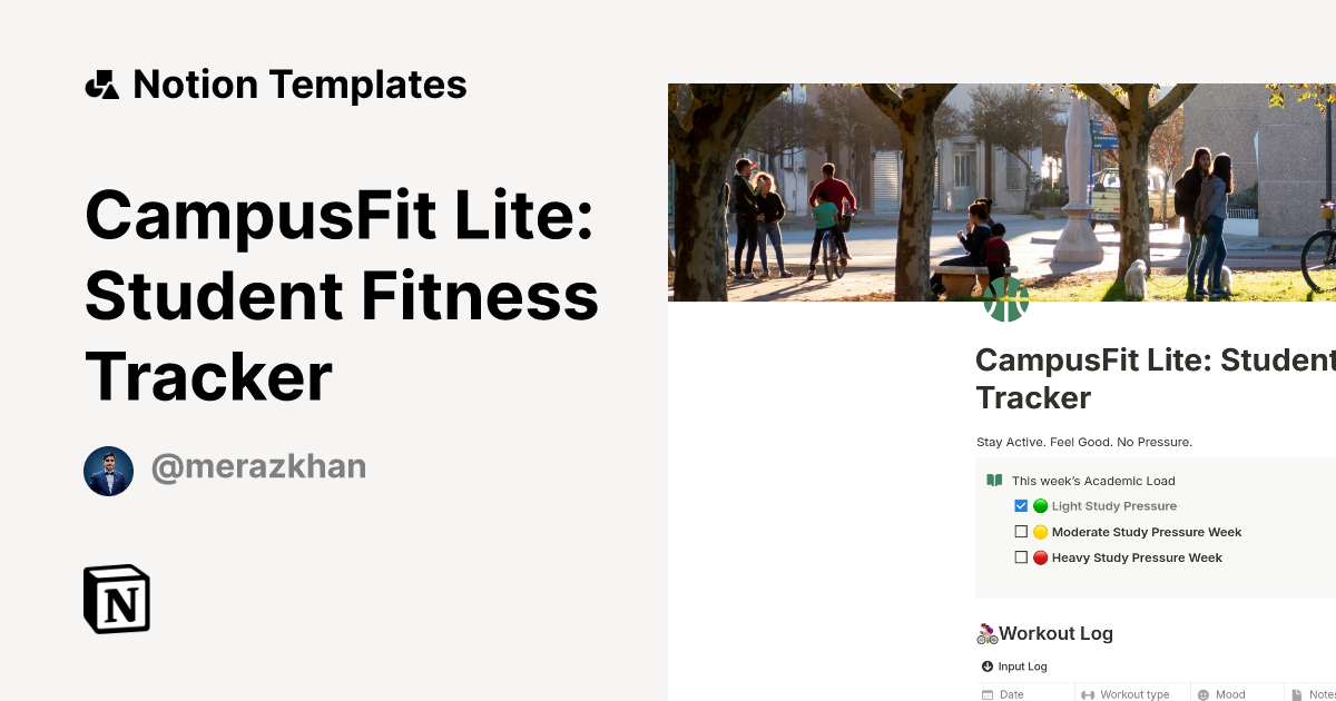 CampusFit Lite: Student Fitness Tracker Template by Meraz Khan | Notion Marketplace