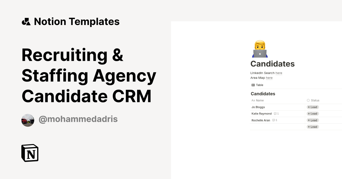 Recruiting & Staffing Agency Candidate CRM Template | Notion Marketplace