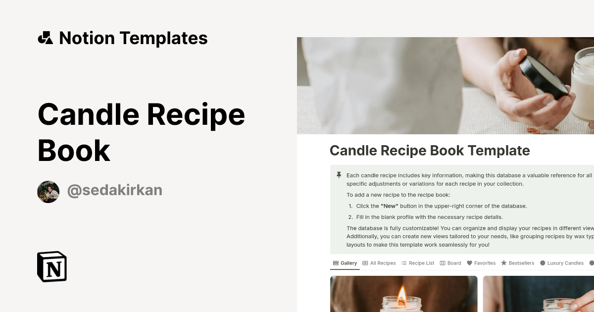 Candle Recipe Book Template by Seda Kirkan | Notion Marketplace
