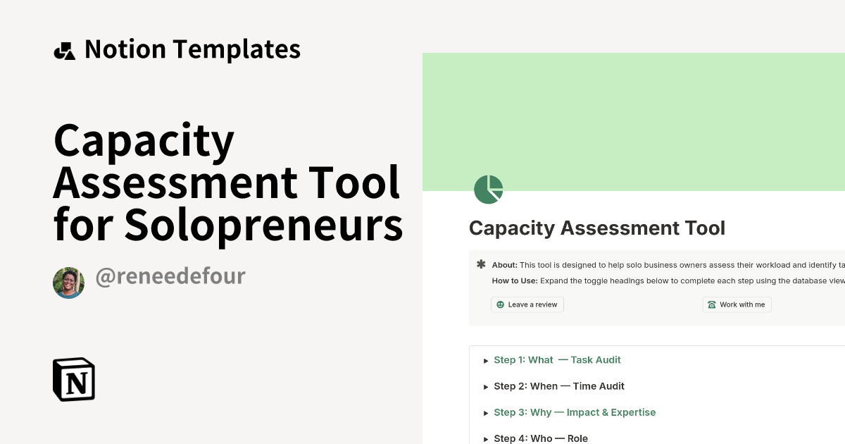 Capacity Assessment Tool for Solopreneurs Template | Notion Marketplace