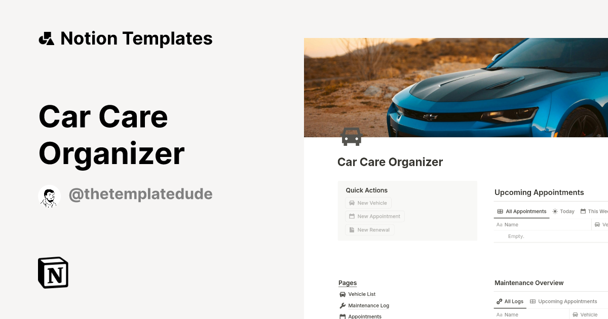 Car Care Organizer Template by That Template Dude | Notion Marketplace