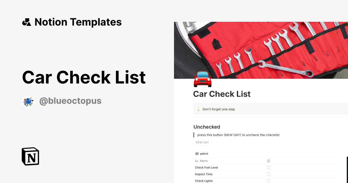 Car Check List Template by BlueOctopus | Notion Marketplace