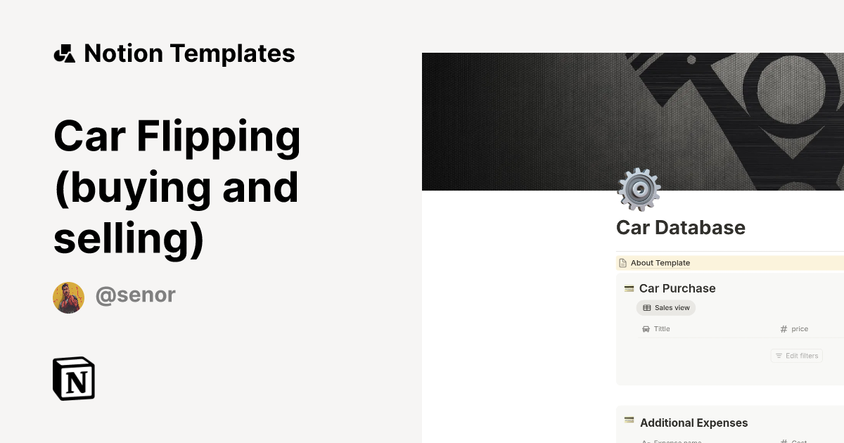 Car Flipping (buying and selling) Template | Notion Marketplace