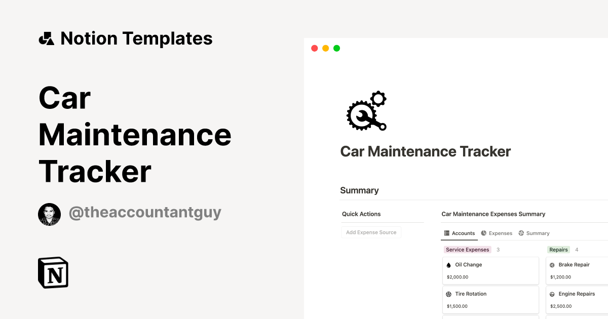 Car Maintenance Tracker Template | Notion Marketplace