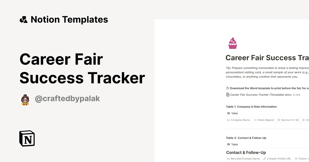 Career Fair Success Tracker Template | Notion Marketplace
