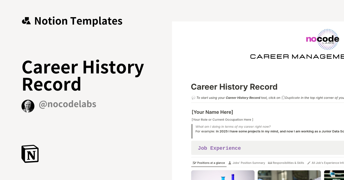 Career History Record Template by Ana Julia | Helping improve ...