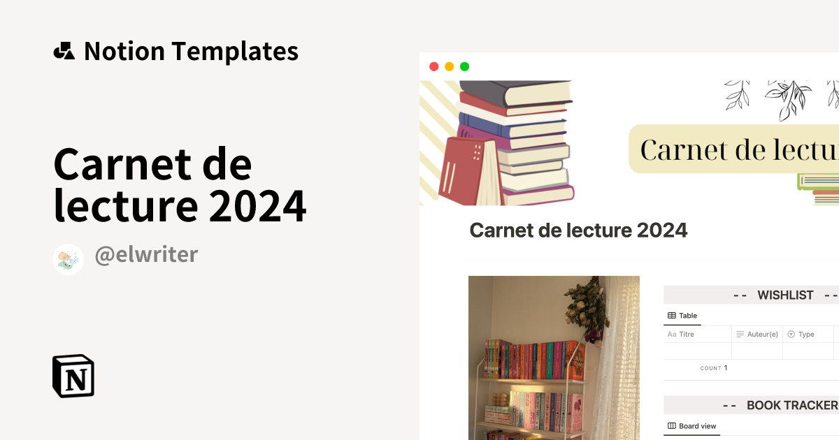 Carnet de lecture 2024 Template | Notion Marketplace