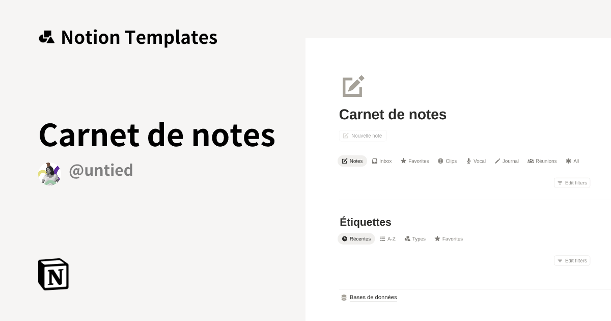 Carnet de notes Template by Untied | Notion Marketplace