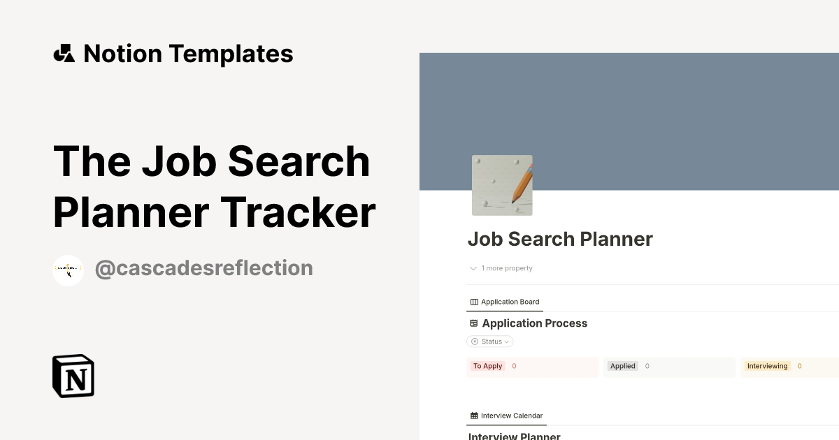 The Job Search Planner Tracker Template by CascadesReflection | Notion ...
